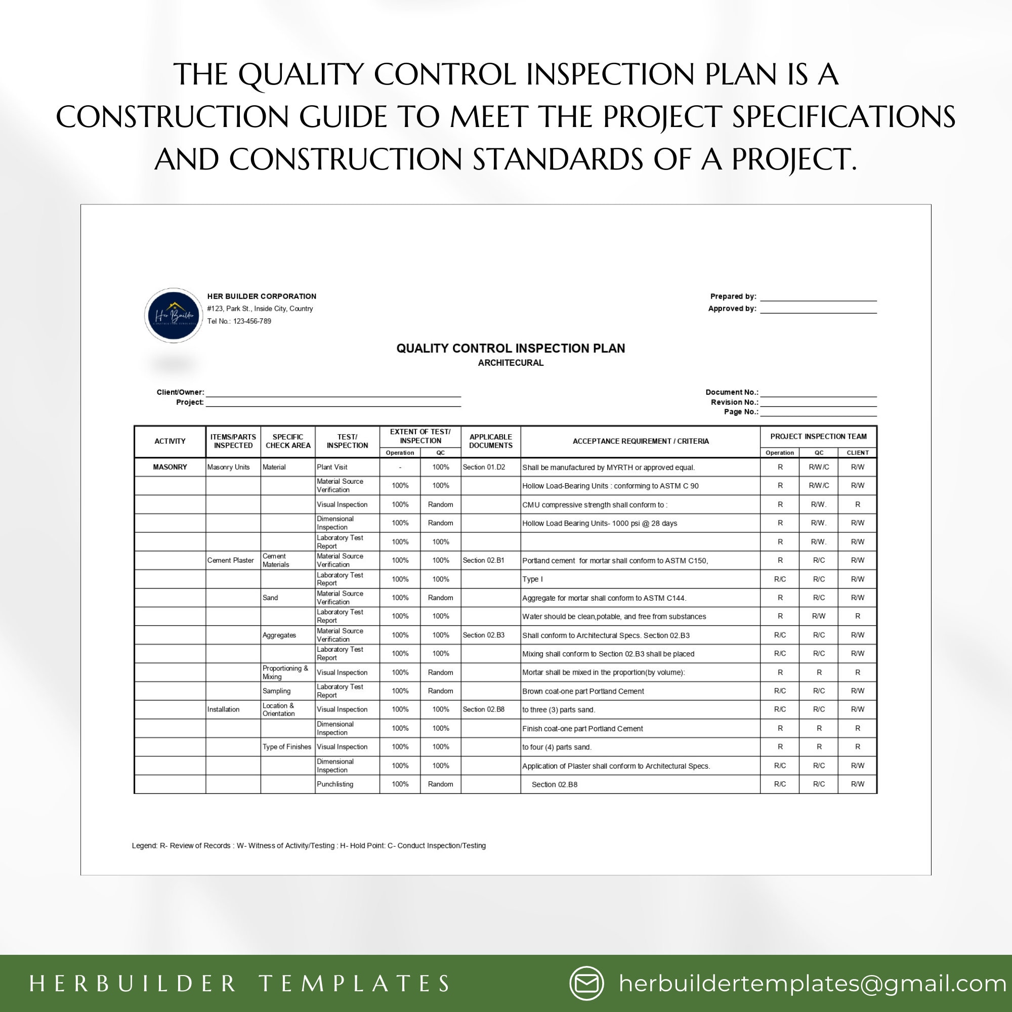 Quality Control Inspection Plan Template for Architectural Works ...