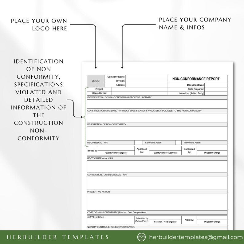 Non-conformance Report for Construction, Non-conformity Report, Quality ...