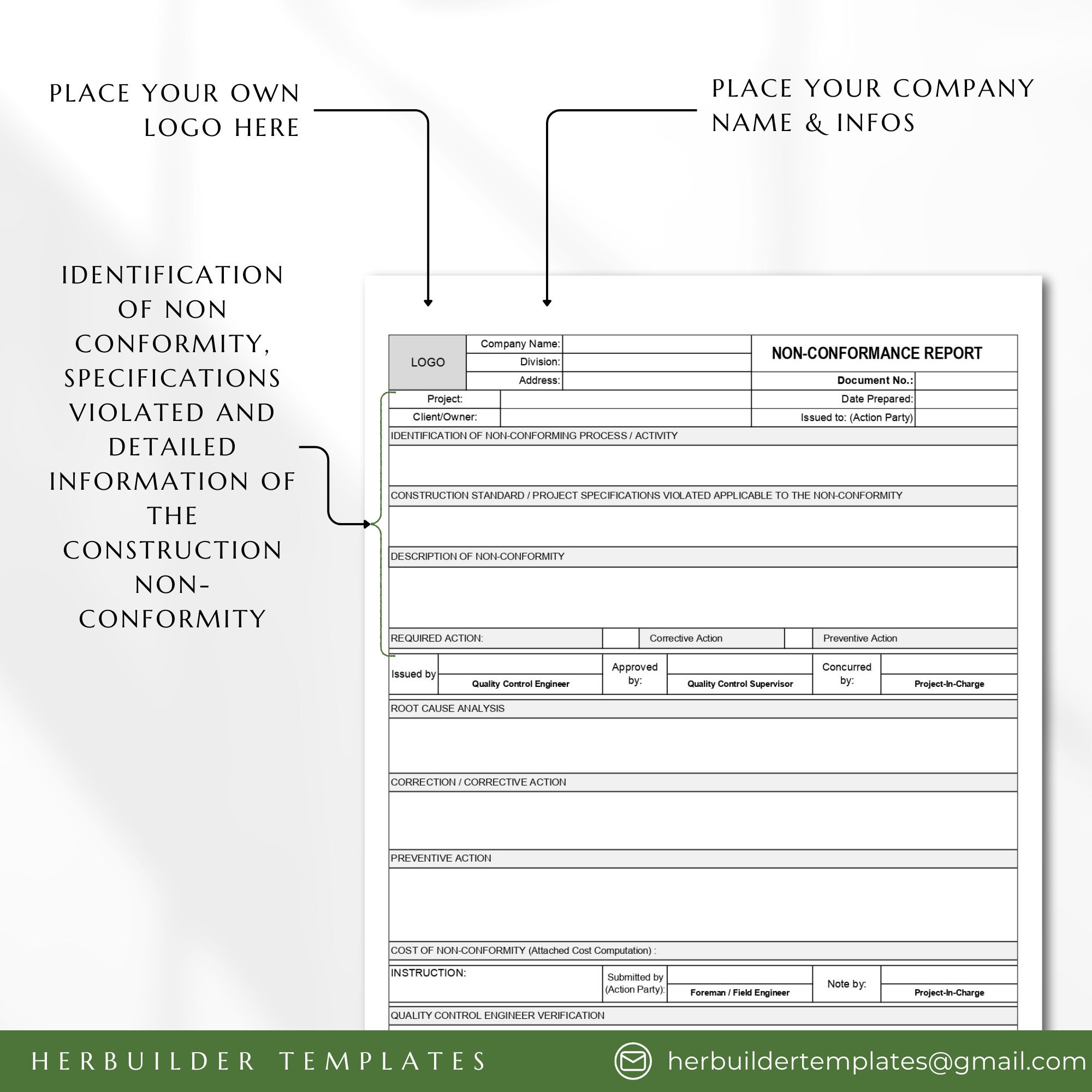 Non-conformance Report for Construction, Non-conformity Report, Quality ...