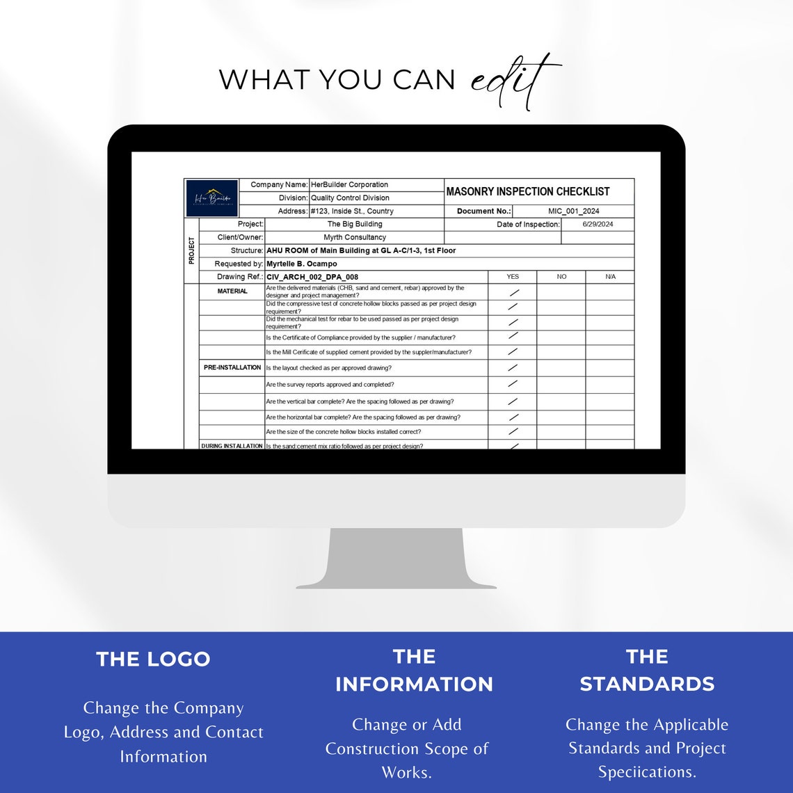 Masonry Inspection Checklist, Concrete Hollow Blocks Inspection, Block ...