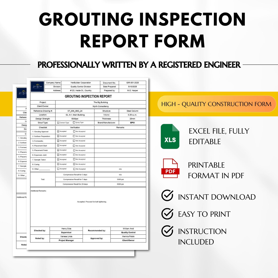 Grouting Inspection Report Form, Steel Structure Grouting, Grouting ...