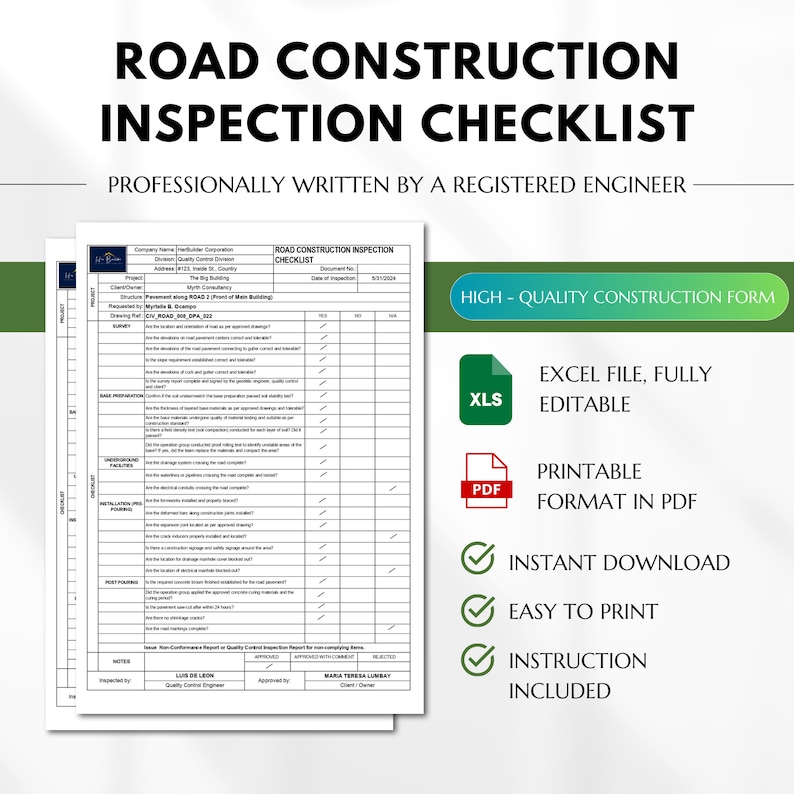 Road Construction Inspection Checklist, Pavement Inspection, Land ...
