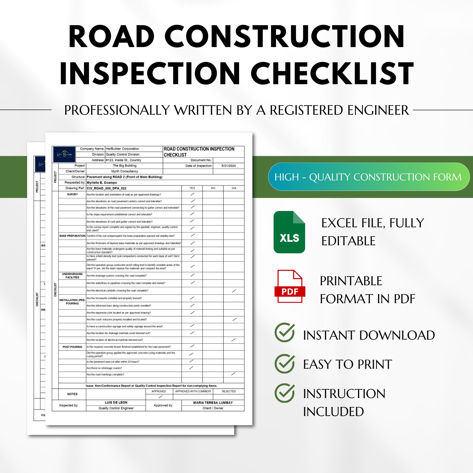 Road Construction Inspection Checklist, Pavement Inspection, Land ...