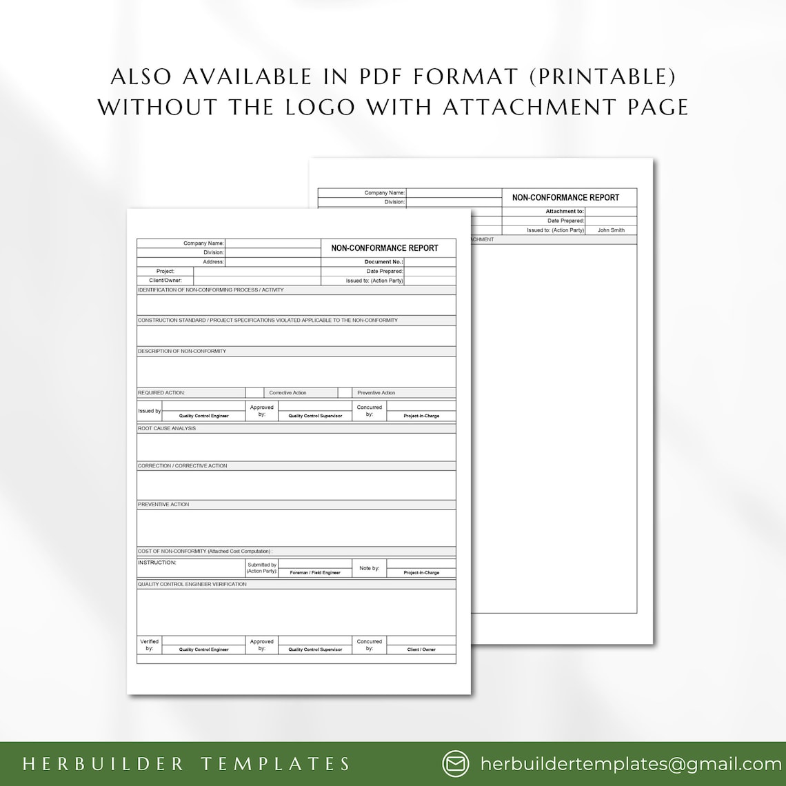 Non-conformance Report for Construction, Non-conformity Report, Quality ...
