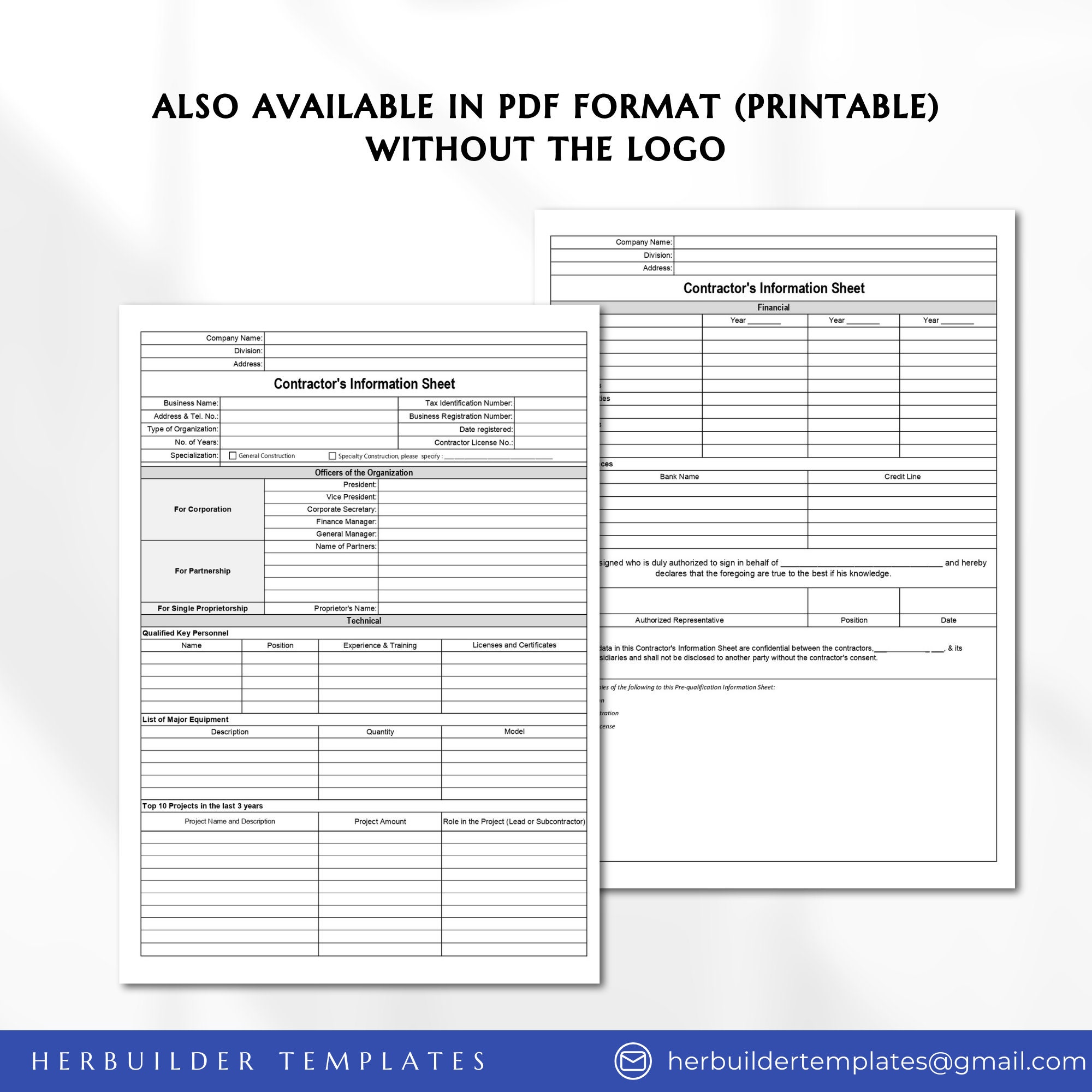 Contractor Information Sheet Form, Contractor Pre-qualification Form ...
