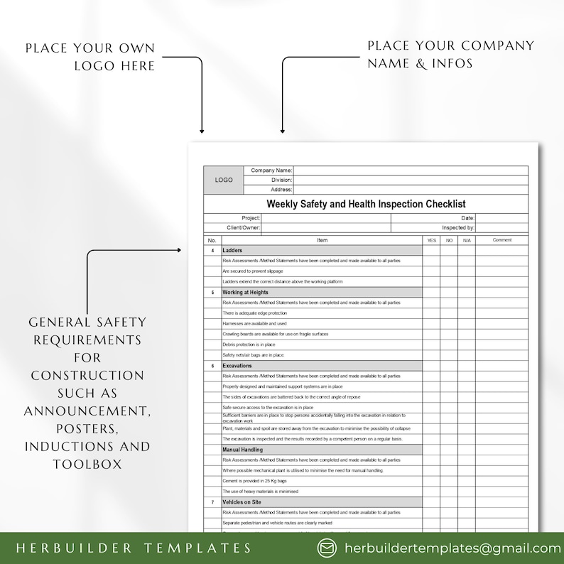 Construction Safety and Health Inspection Checklist, Construction ...