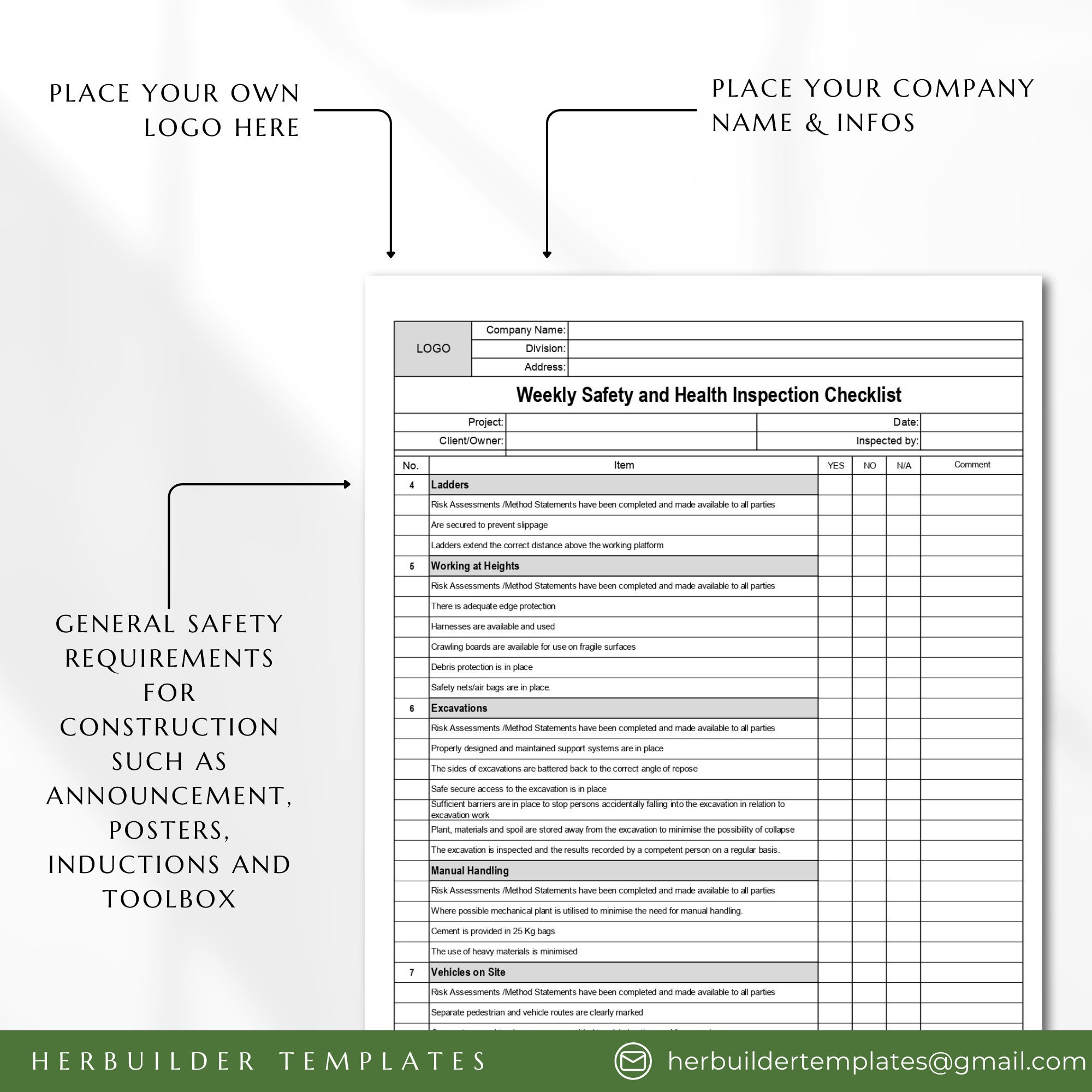 Construction Safety and Health Inspection Checklist, Construction ...