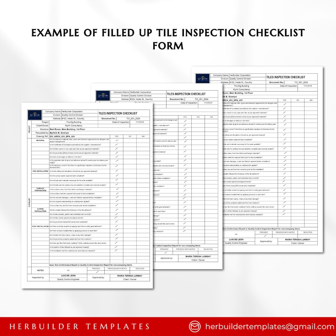 Tiles Inspection Checklist Form, Tiles Installation Inspection, Quality ...
