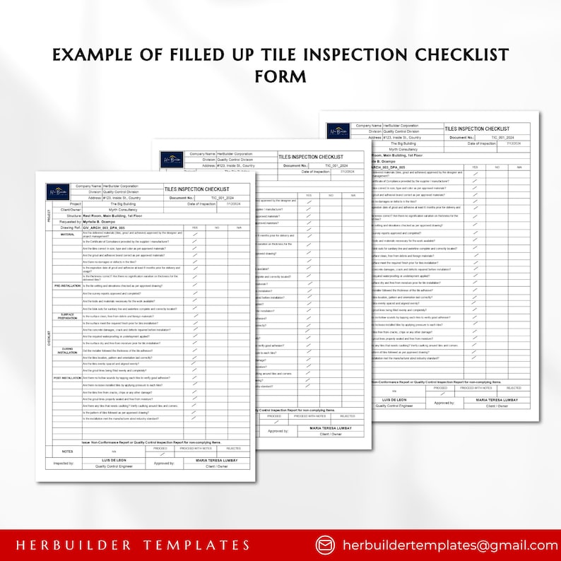 Tiles Inspection Checklist Form, Tiles Installation Inspection, Quality ...
