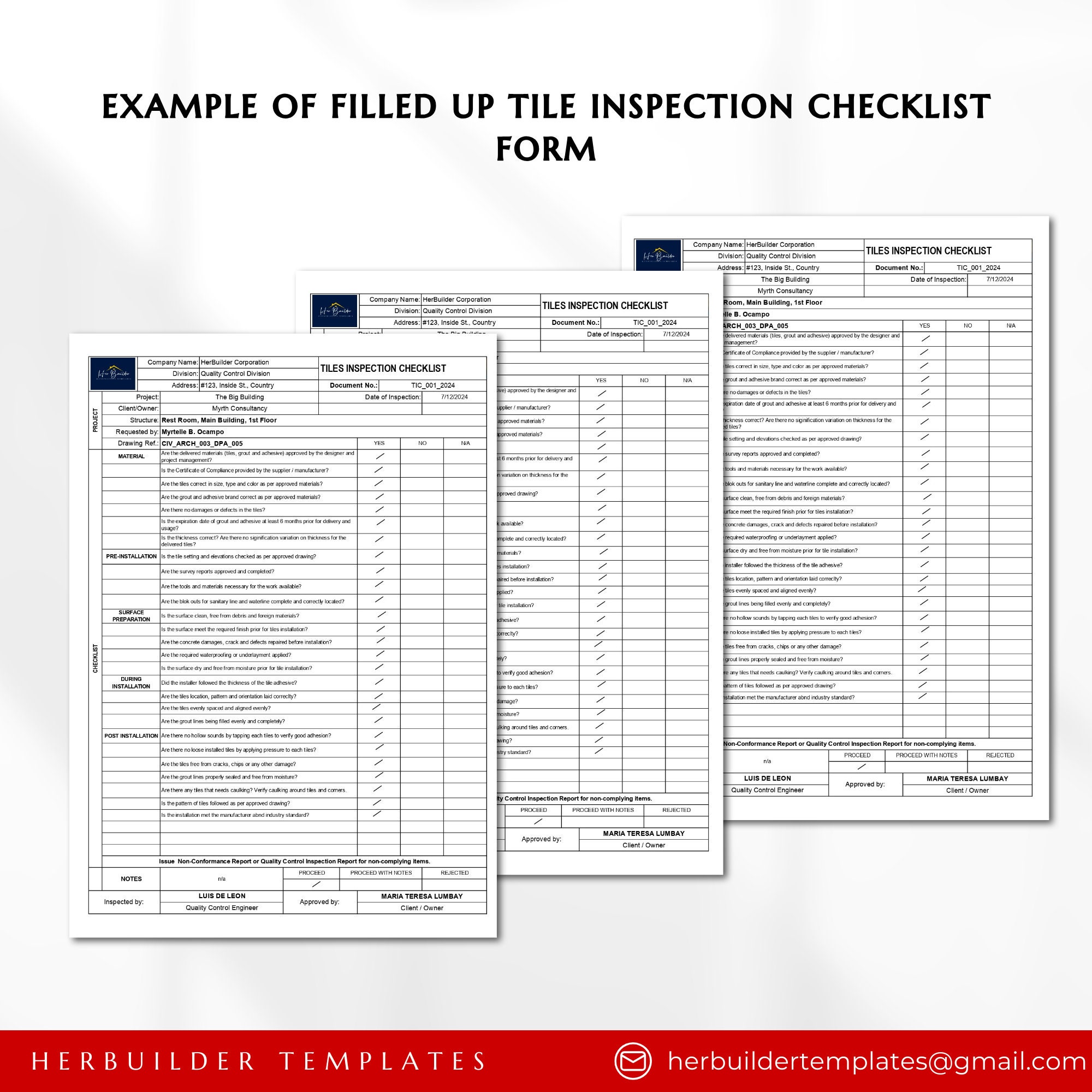 Tiles Inspection Checklist Form, Tiles Installation Inspection, Quality ...