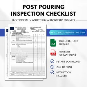 Post Pouring Inspection Checklist, Concrete Pouring Checklist, Quality ...
