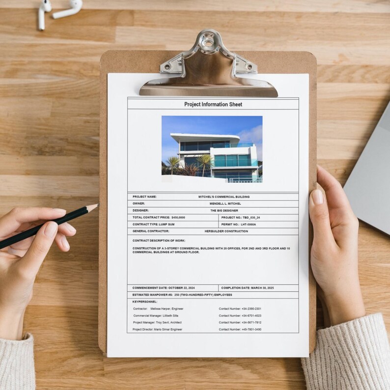 Construction Project Information Sheet, Project Details Sheet, Project ...