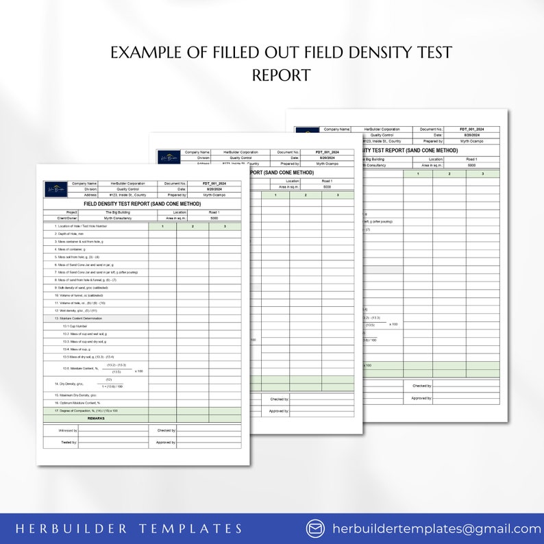 Field Density Test Report, Sand Cone Method Test, Soil Density ...