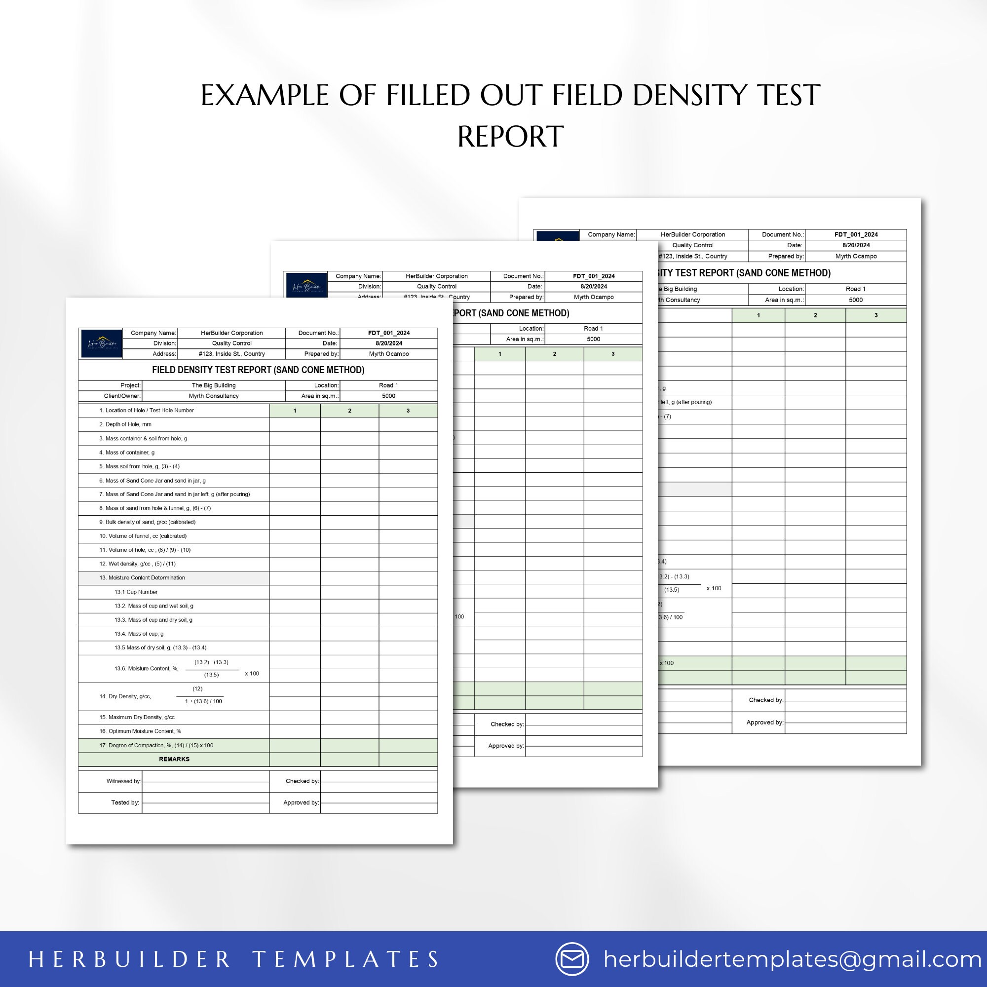 Field Density Test Report, Sand Cone Method Test, Soil Density ...