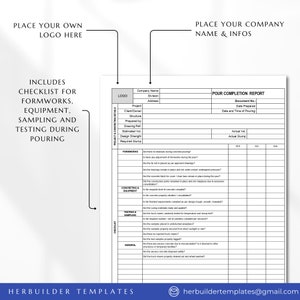 Concrete Pour Completion Report, Concrete Pouring Checklist, Inspection ...