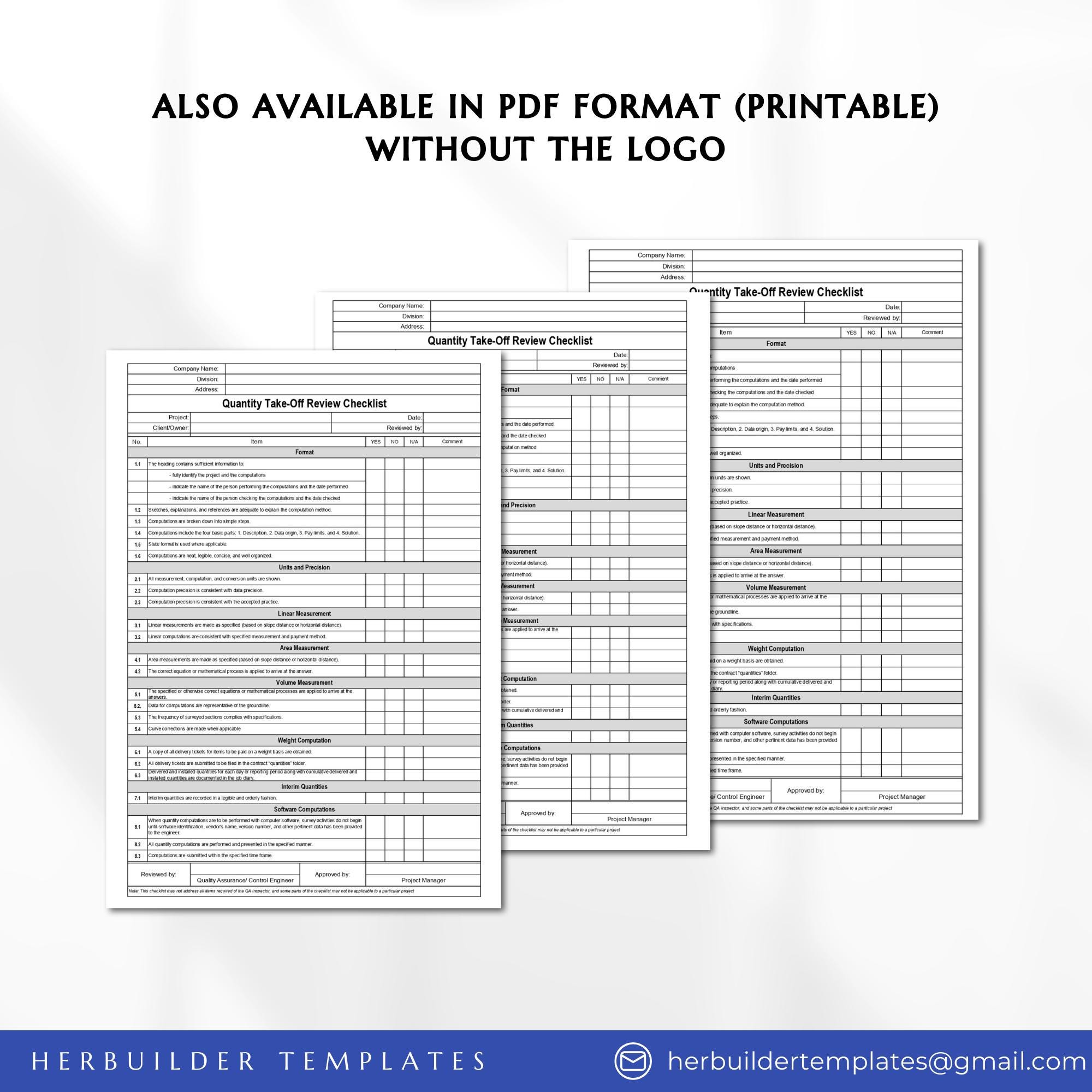Quantity Take-off Review Checklist, Construction Materials Take-off ...