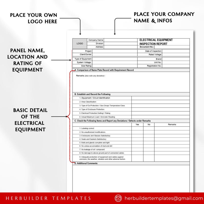 Electrical Equipment Inspection Form, Equipment Test Form, Equipment ...