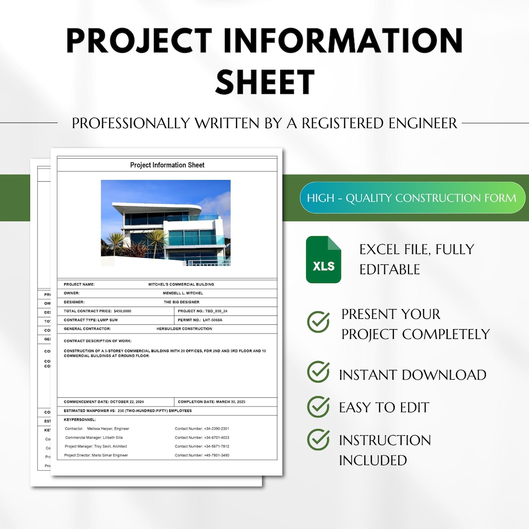 Construction Project Information Sheet, Project Details Sheet, Project ...