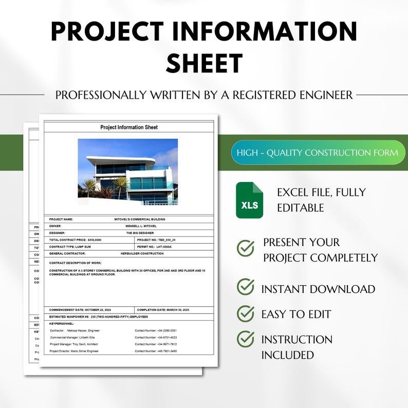 Construction Project Information Sheet, Project Details Sheet, Project ...