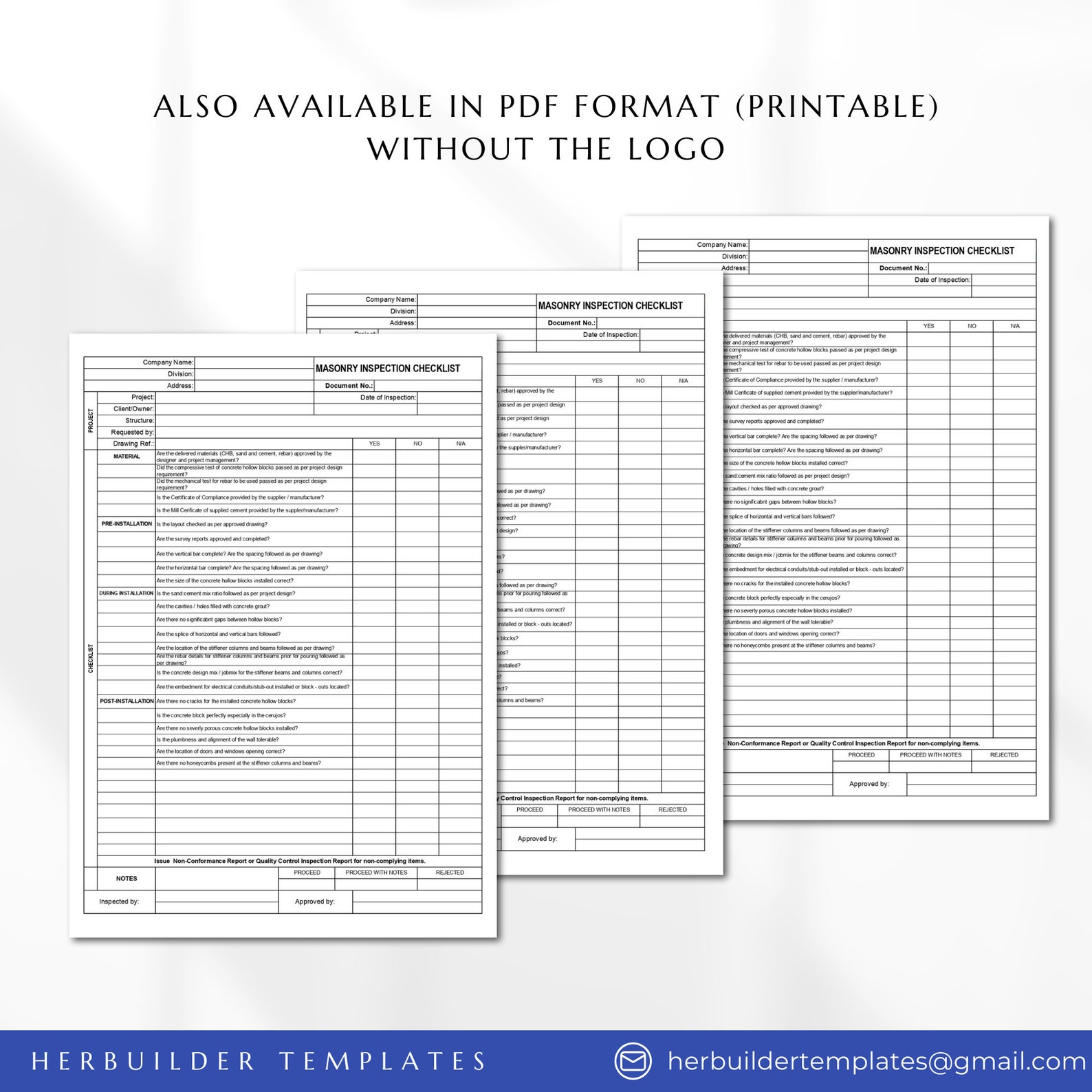 Masonry Inspection Checklist, Concrete Hollow Blocks Inspection, Block ...
