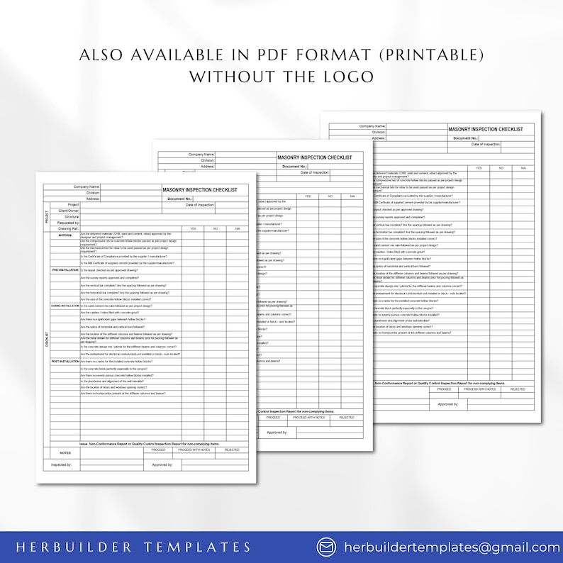 Masonry Inspection Checklist, Concrete Hollow Blocks Inspection, Block ...