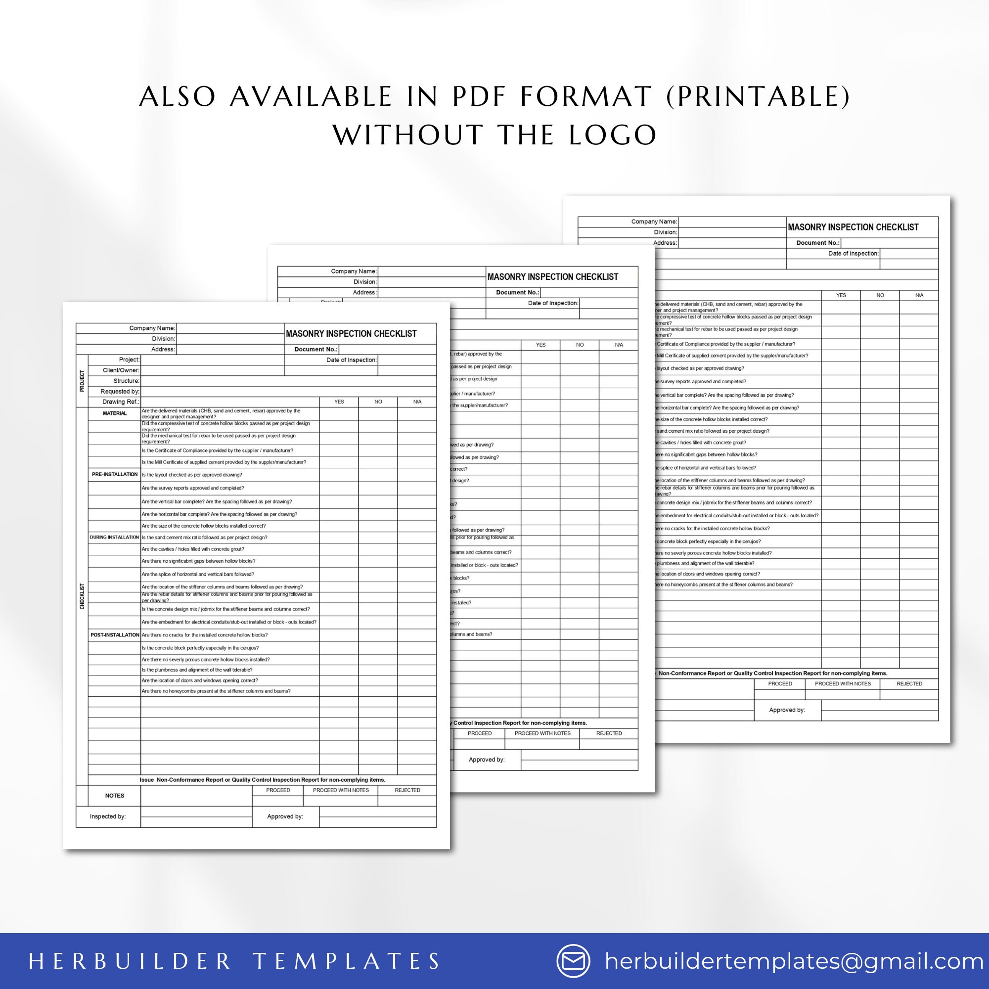 Masonry Inspection Checklist, Concrete Hollow Blocks Inspection, Block ...