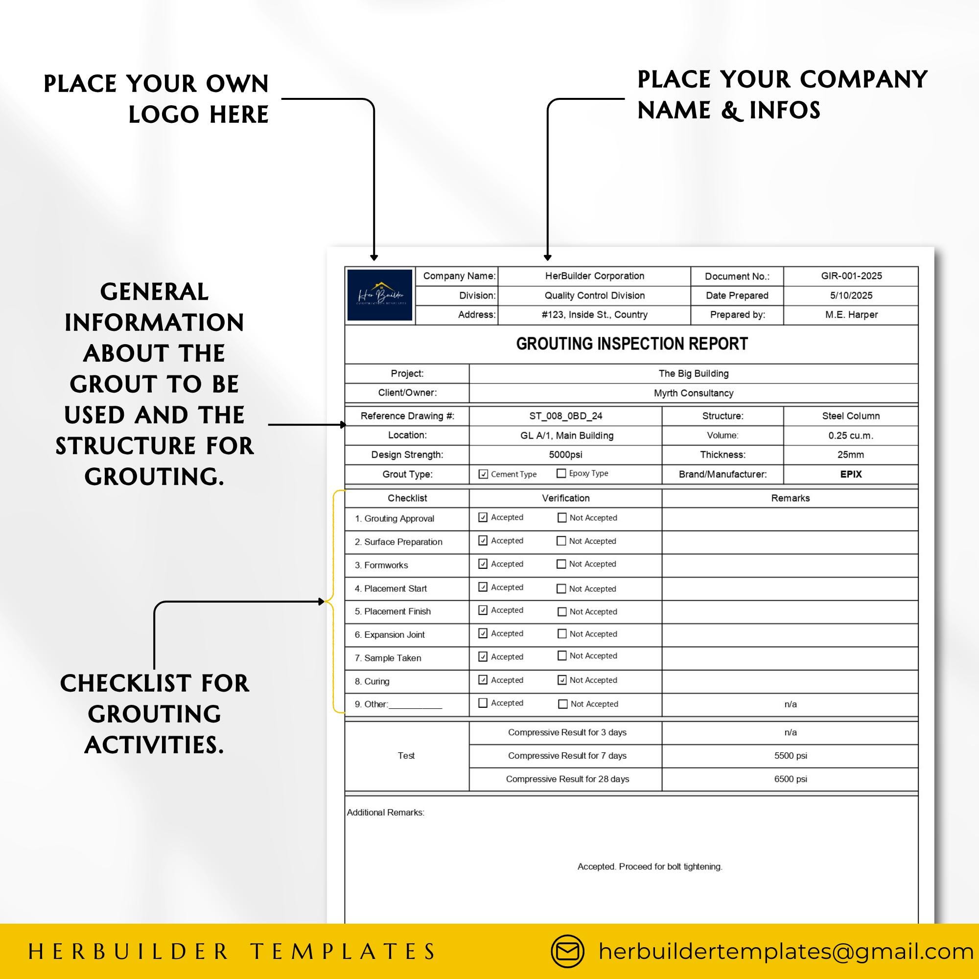 Grouting Inspection Report Form, Steel Structure Grouting, Grouting ...