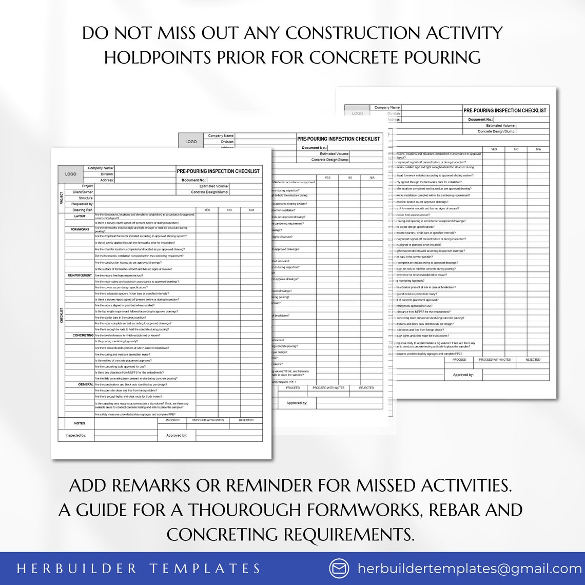 Pre-pouring Inspection Checklist Form, Pre-concreting Checklist ...