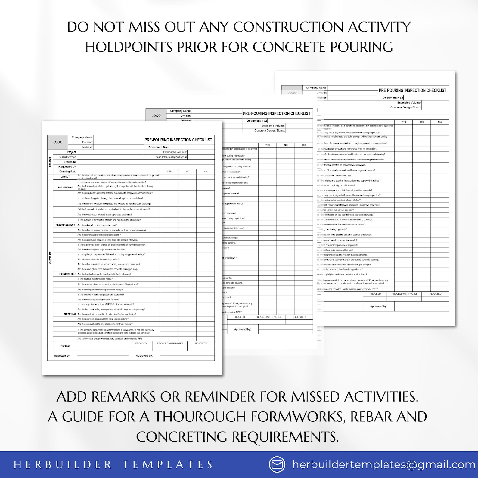 Pre-pouring Inspection Checklist Form, Pre-concreting Checklist ...