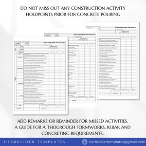 Pre-pouring Inspection Checklist Form, Pre-concreting Checklist ...
