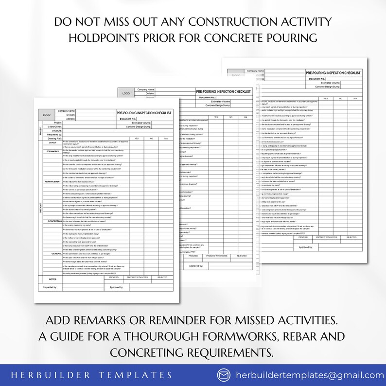 Pre-pouring Inspection Checklist Form, Pre-concreting Checklist ...