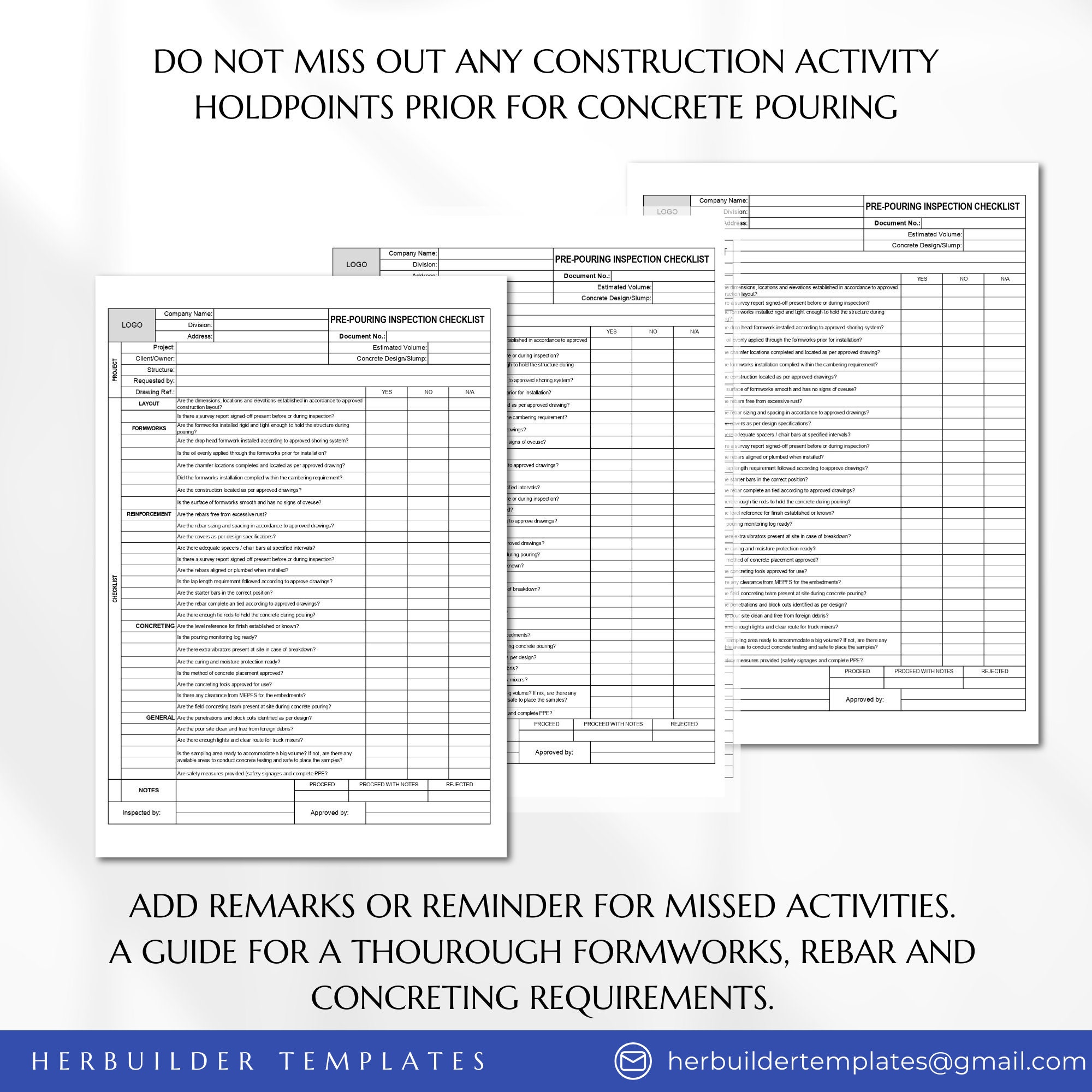 Pre-pouring Inspection Checklist Form, Pre-concreting Checklist ...