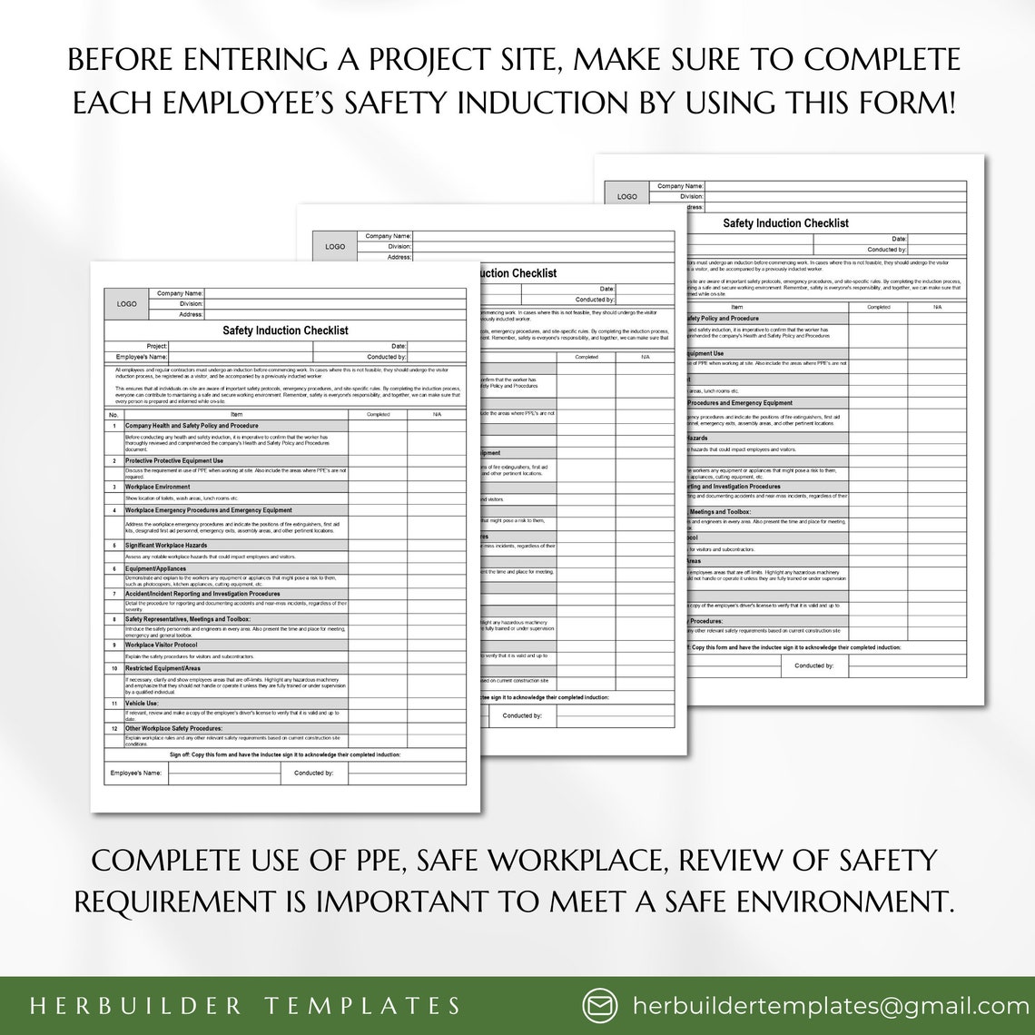 Construction Safety Induction Checklist, Safety Orientation Form ...