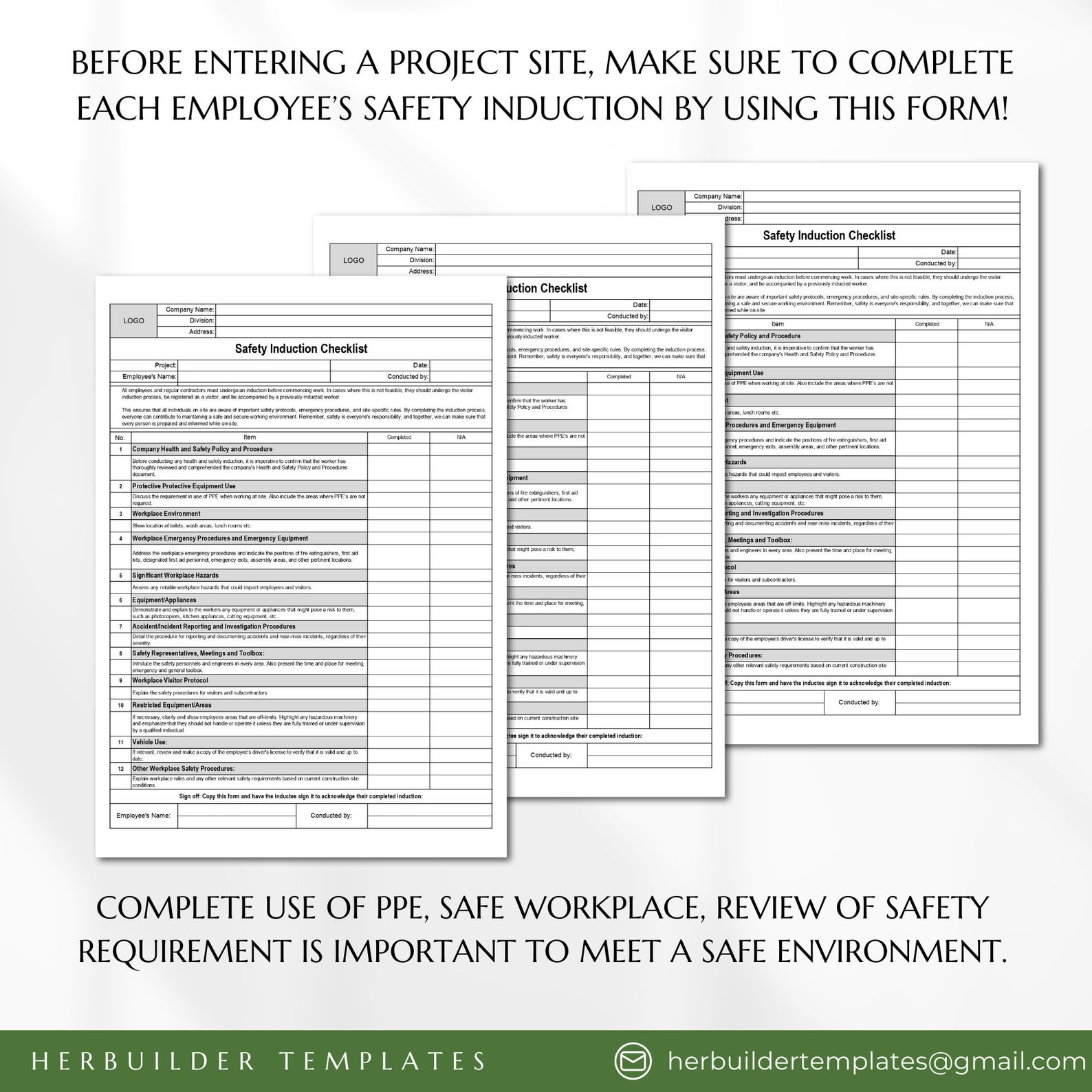 Construction Safety Induction Checklist, Safety Orientation Form ...