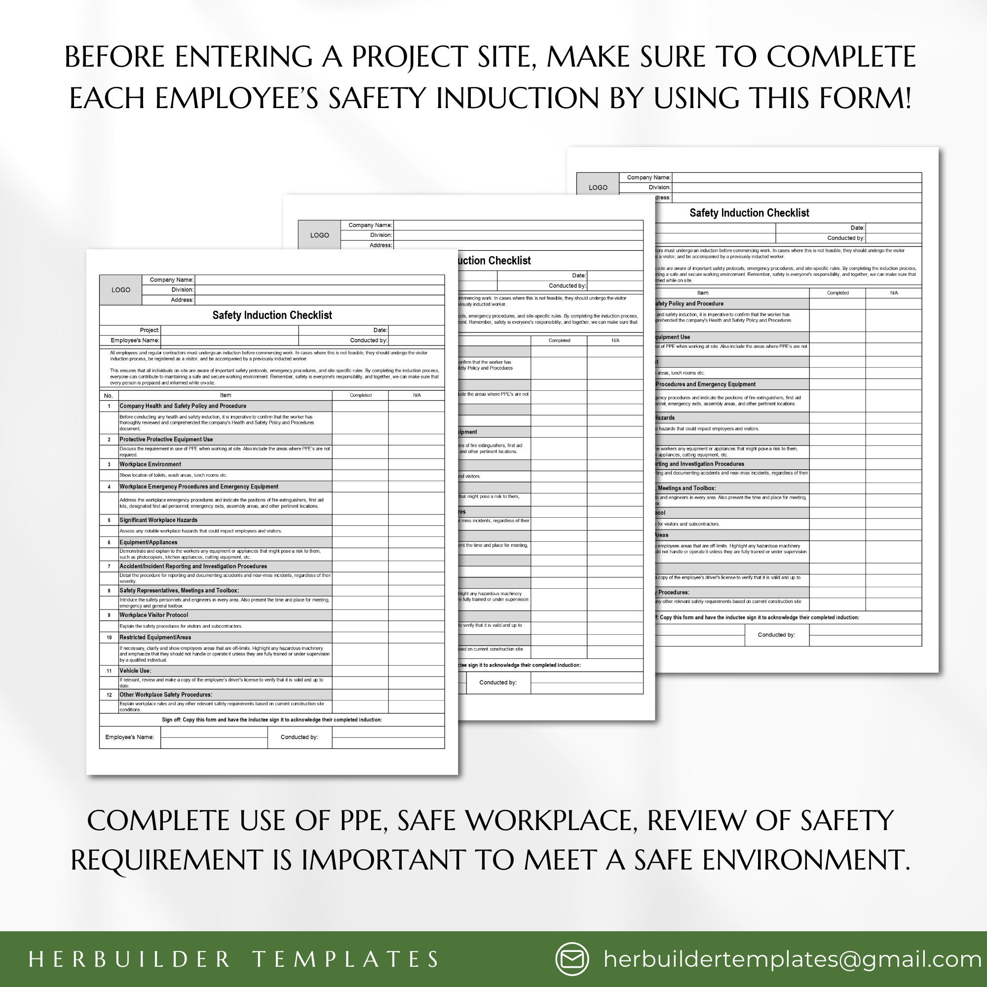Construction Safety Induction Checklist, Safety Orientation Form ...