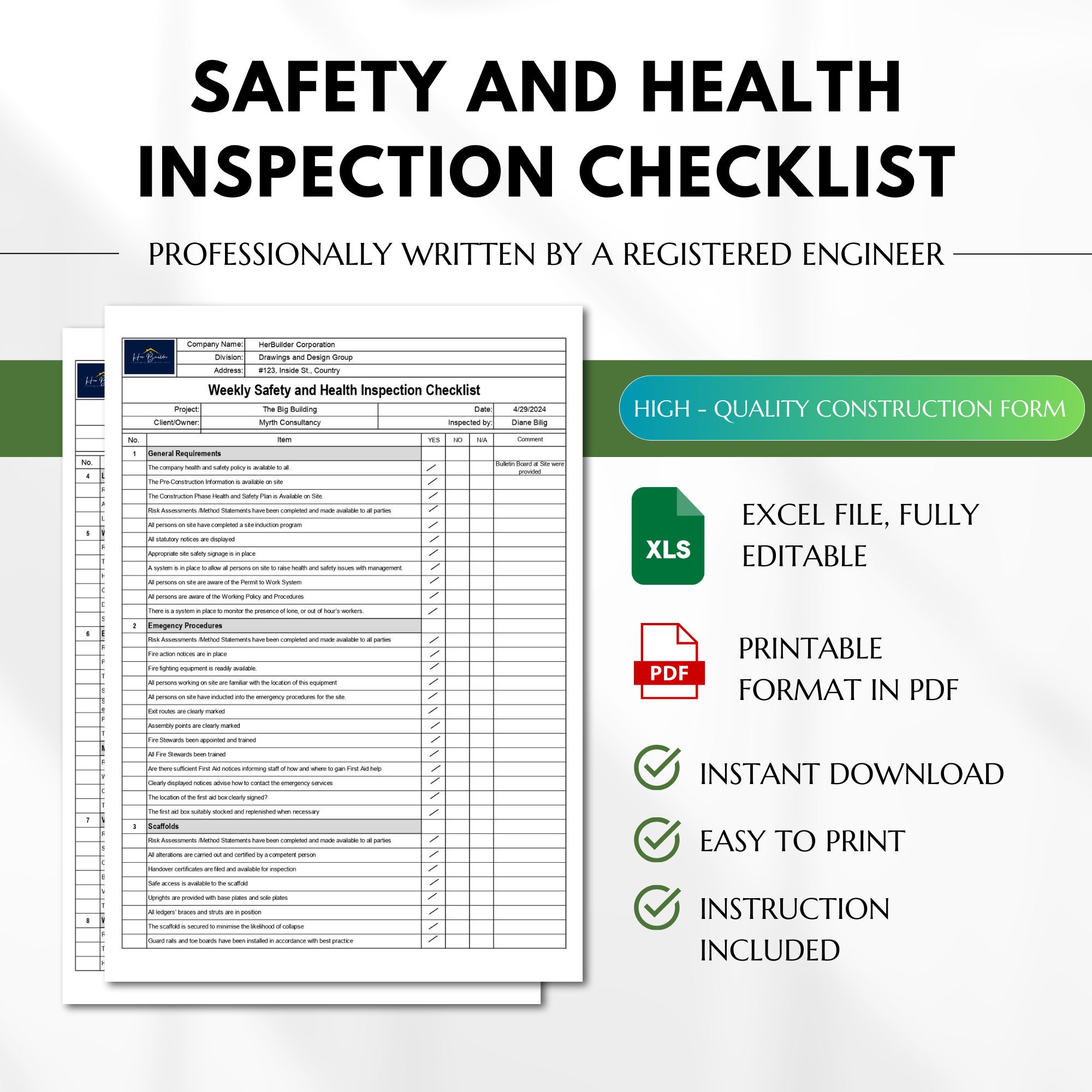 Construction Safety and Health Inspection Checklist, Construction ...
