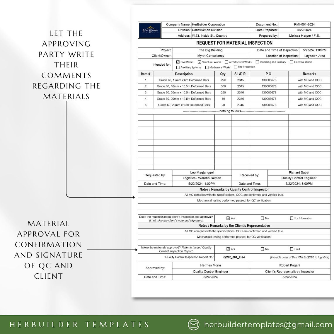 Request for Material Inspection, Inspection of Delivered Materials ...