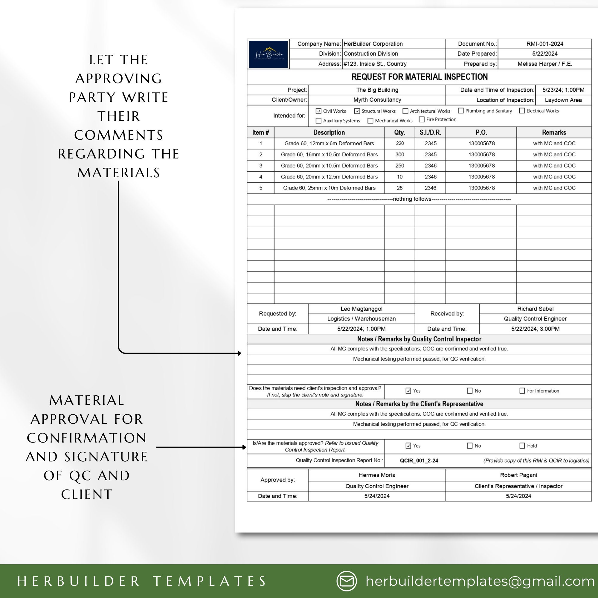 Request for Material Inspection, Inspection of Delivered Materials ...