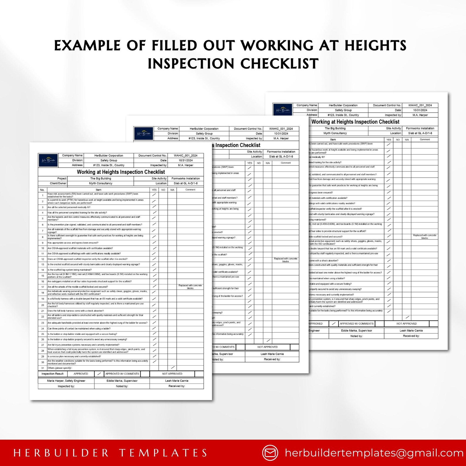 Working at Heights Inspection Checklist for Construction, Safety at ...