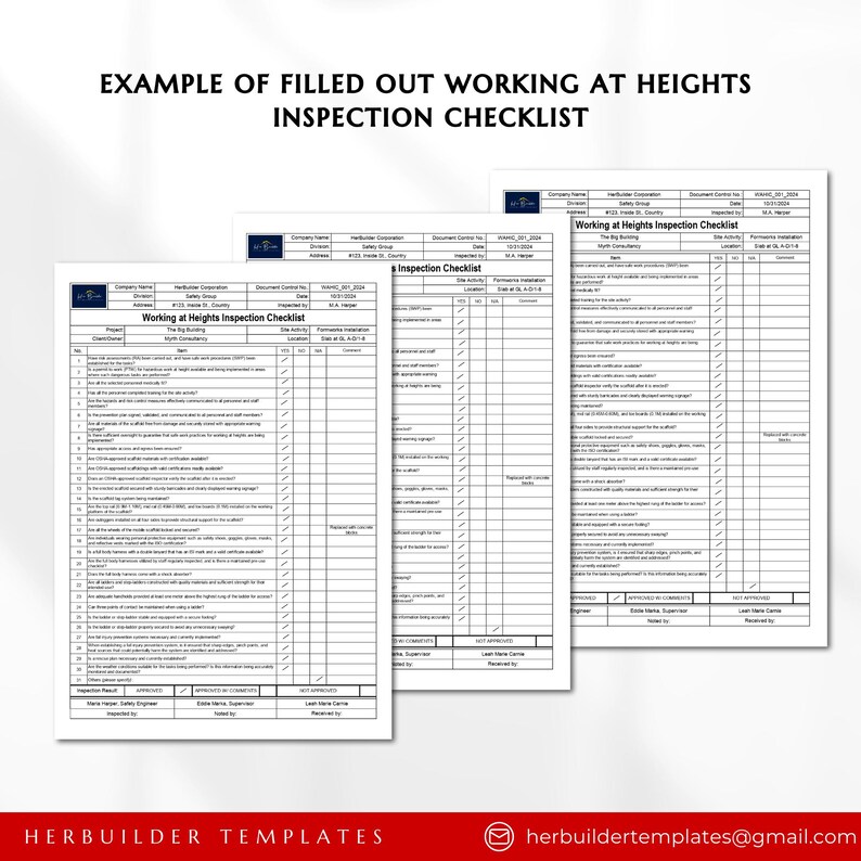 Working at Heights Inspection Checklist for Construction, Safety at ...
