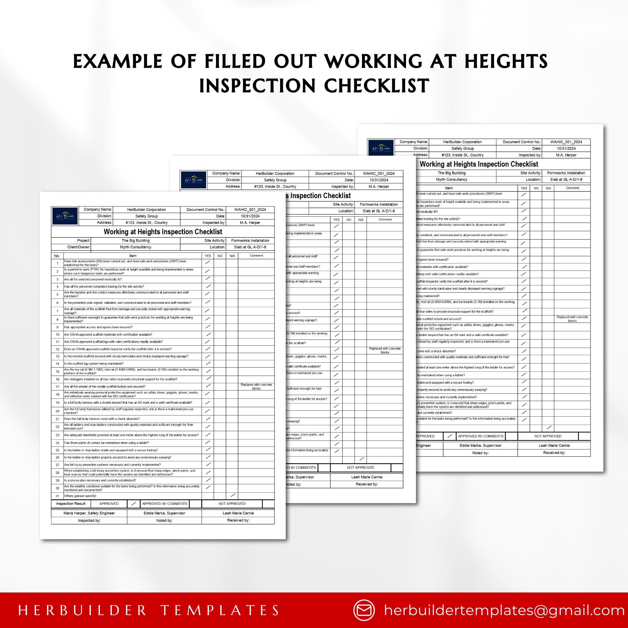 Working at Heights Inspection Checklist for Construction, Safety at ...