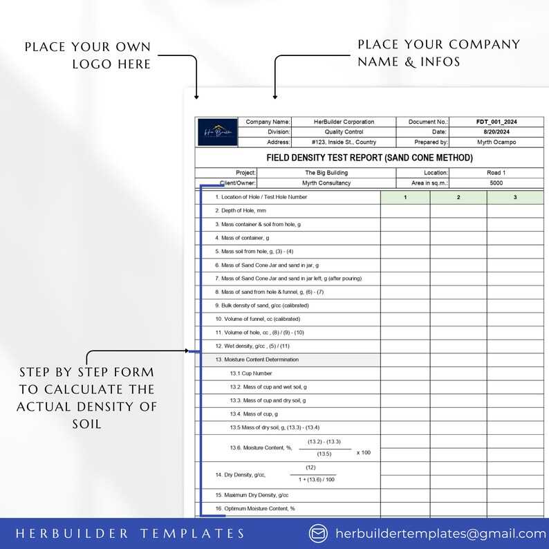 Field Density Test Report, Sand Cone Method Test, Soil Density ...