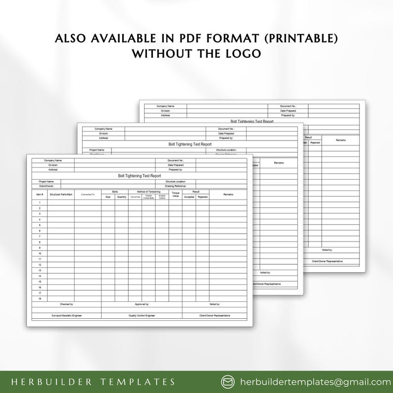 Bolt Tightening Test Report Form, Bolt Torqueing Test Report, Bolt ...