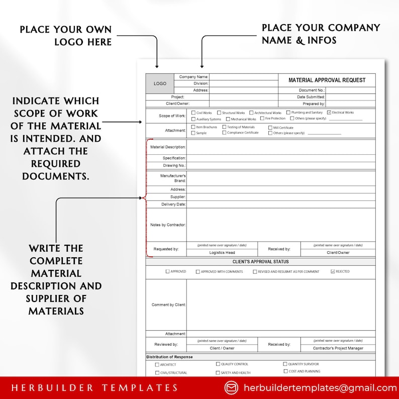 Material Approval Request Form Construction Material Approval Form Material Sample Sheet
