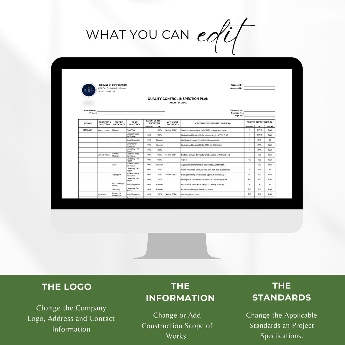 Quality Control Inspection Plan Template for Architectural Works ...