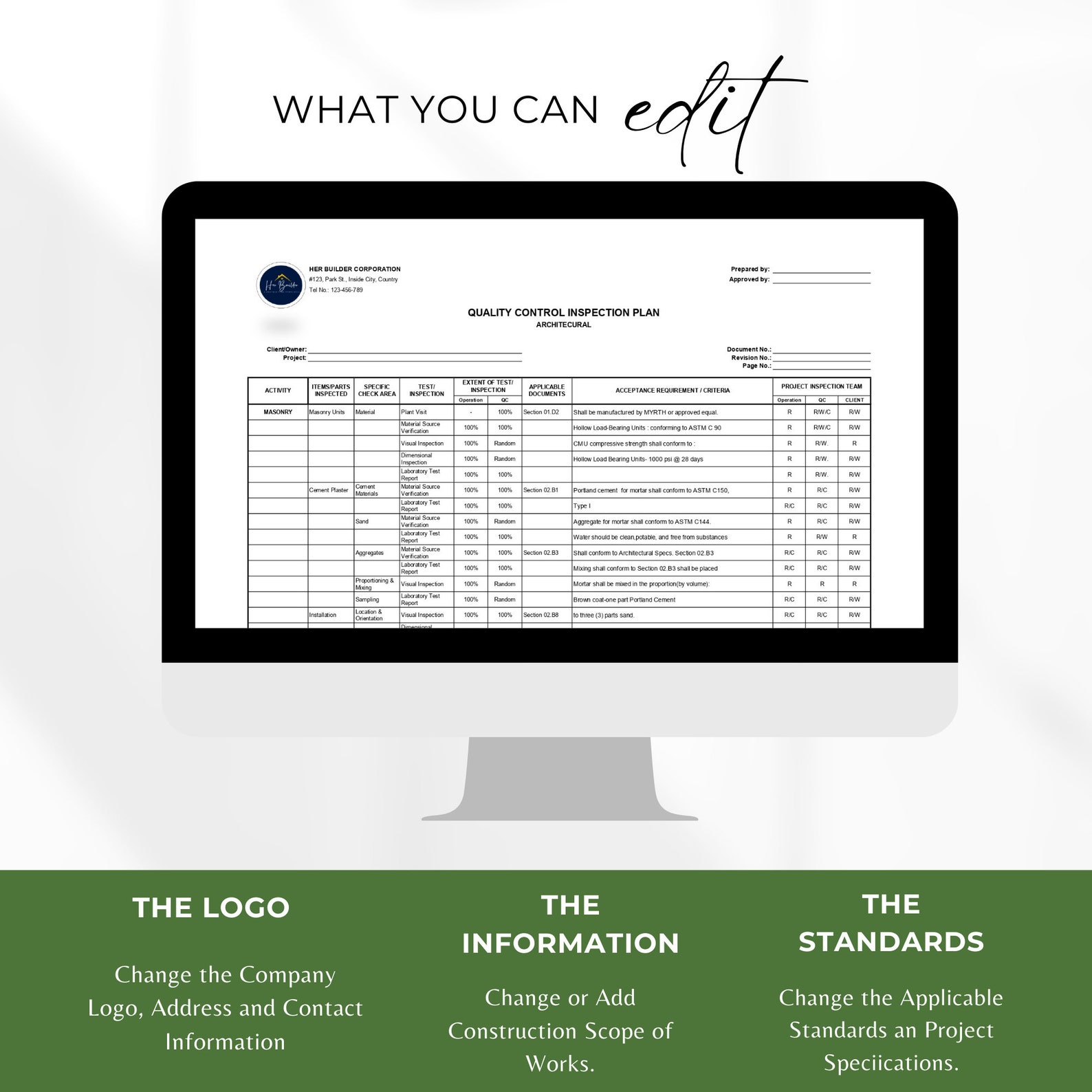 Quality Control Inspection Plan Template for Architectural Works ...