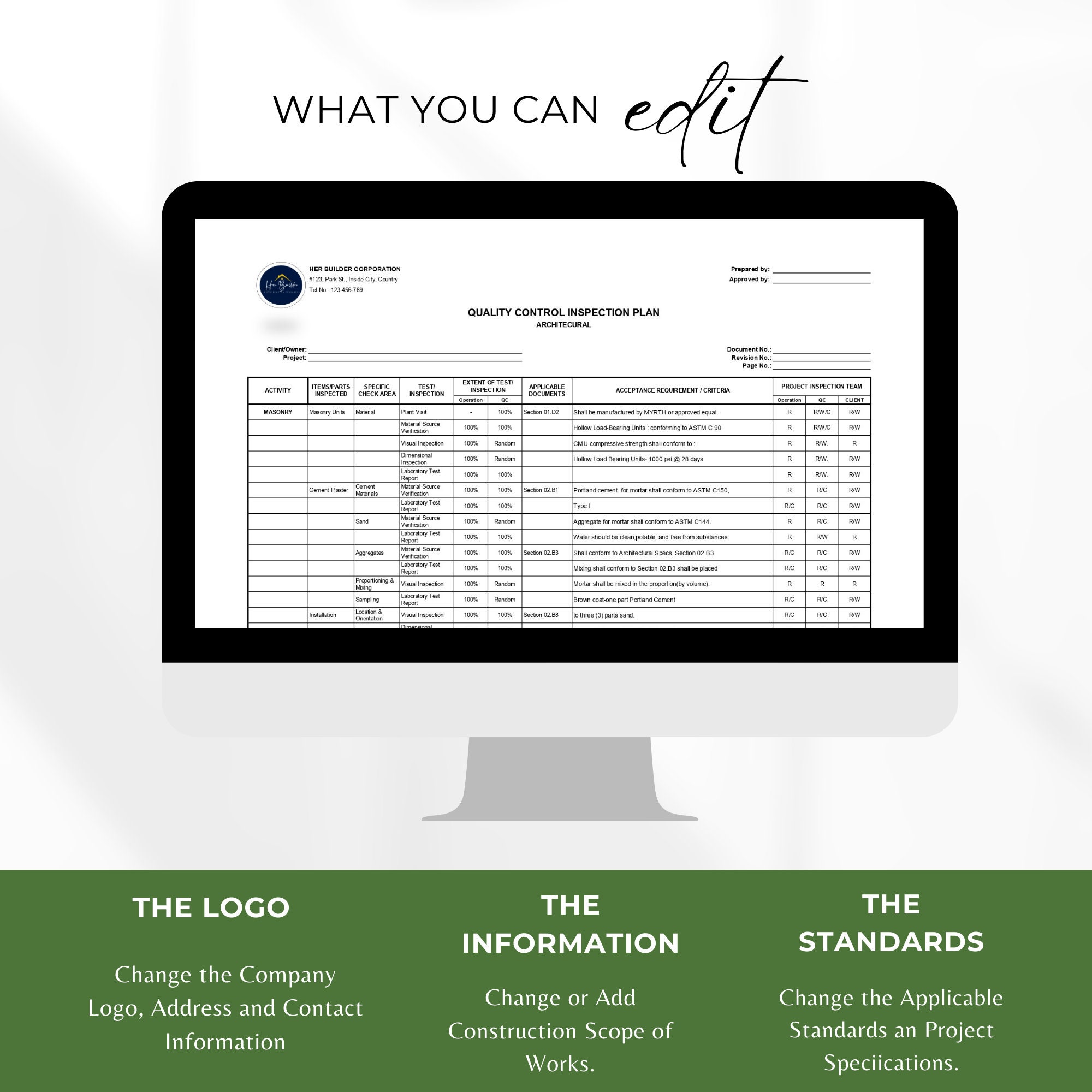 Quality Control Inspection Plan Template for Architectural Works ...