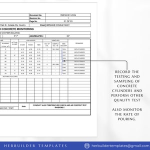 Ready Mix Concrete Monitoring Form, Concrete Pouring Monitoring Log ...