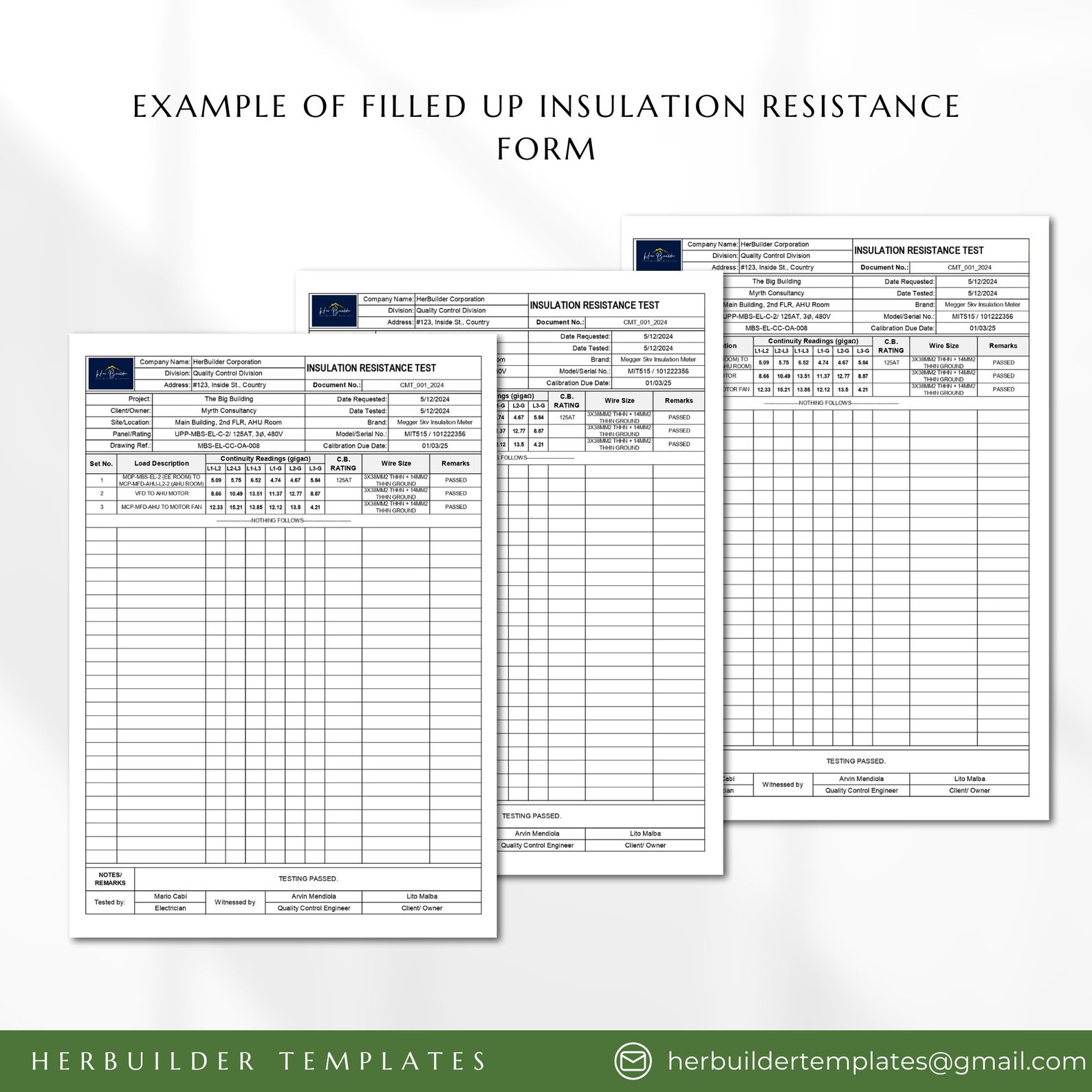 Insulation Resistance Test Form, Electrical Insulation Test, Electrical ...