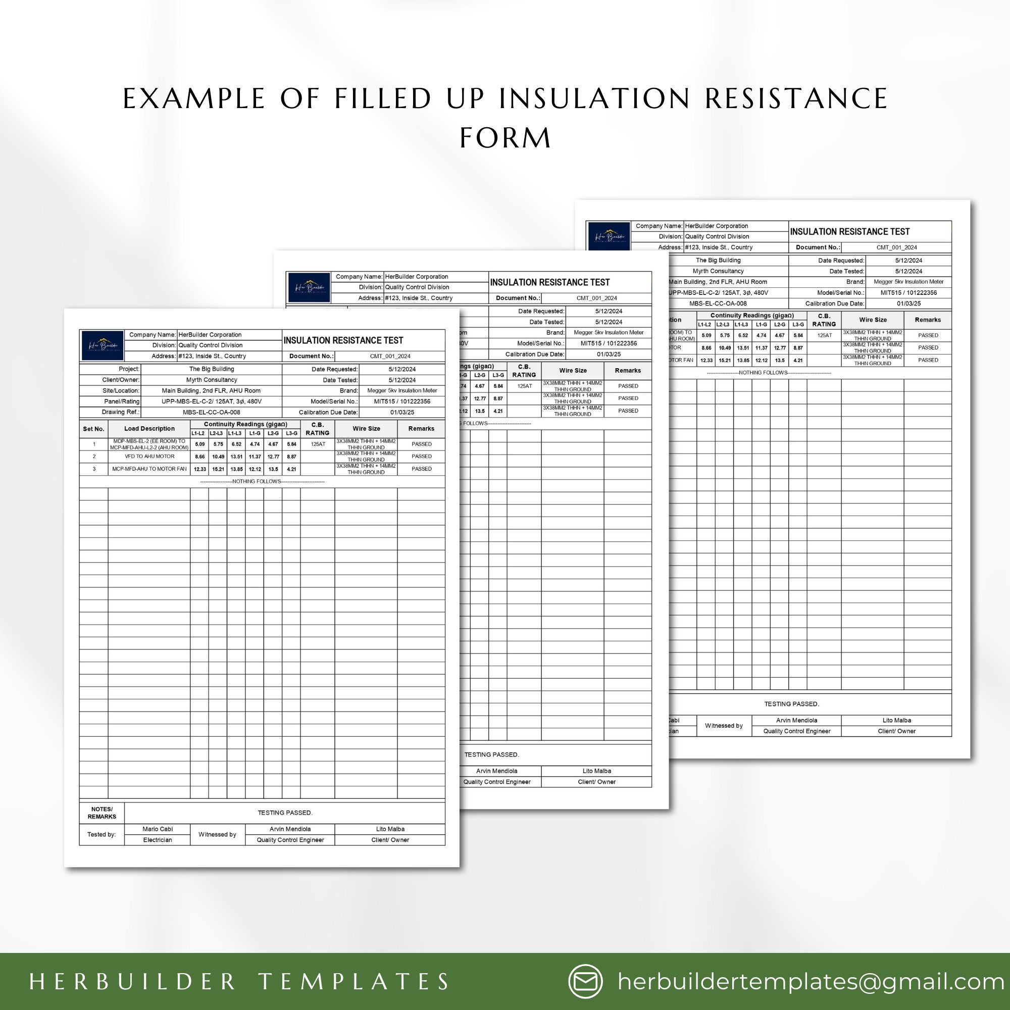 Insulation Resistance Test Form, Electrical Insulation Test, Electrical ...